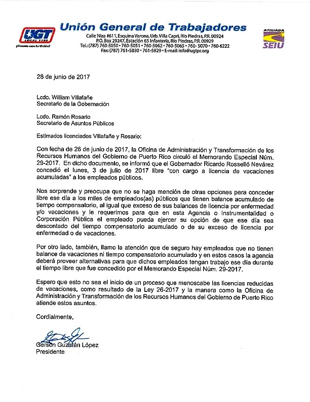 Memorando Especial Núm. 29-2017 (lunes 3 de julio de 2017 libre con ...